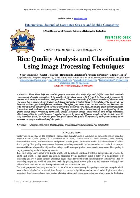 Pdf Rice Quality Analysis And Classification Using Image Processing Techniques﻿