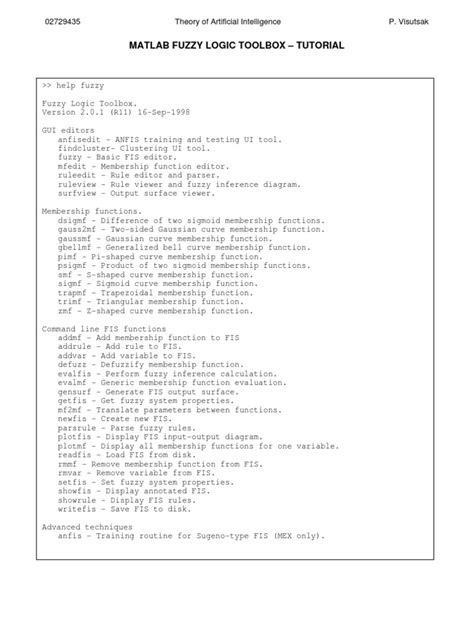 Matlab Fuzzy Logic Toolbox Pdf Fuzzy Logic Logic