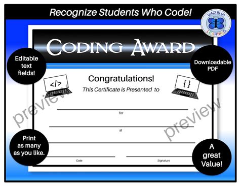 Coding Award Coding Certificates Coding Achievement Computer Science