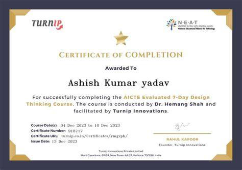Successfully Completed 7 Days Design Thinking Course By Dr Hemang Shah And Facilitated By