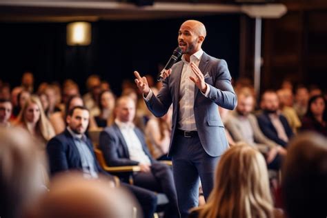 Premium Ai Image Male Business Speaker Giving A Talk At Business Conference Event