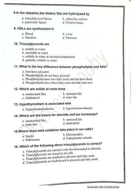 SOLUTION Lipid Metabolism Mcq Final Part Studypool