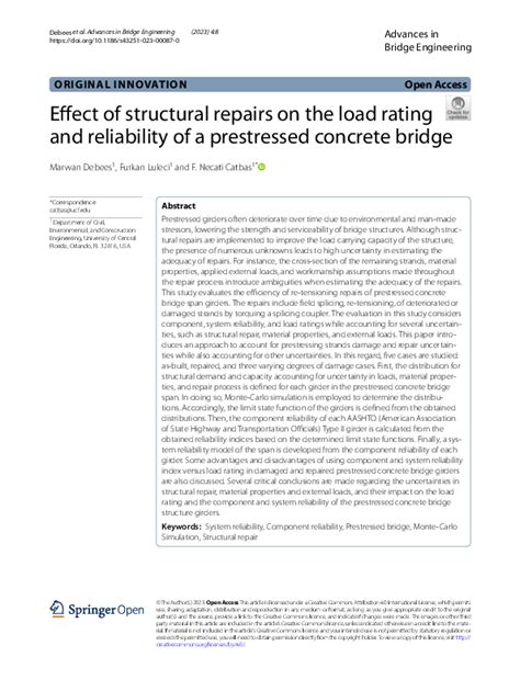 Pdf Effect Of Structural Repairs On The Load Rating And Reliability Of A Prestressed Concrete