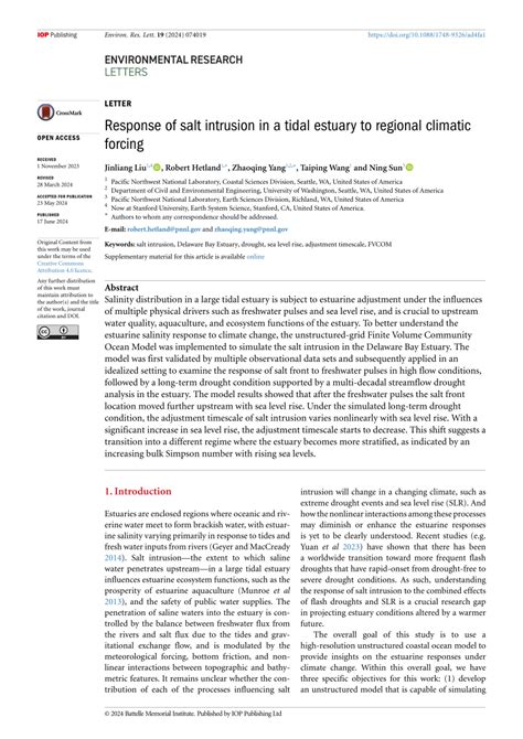 Pdf Response Of Salt Intrusion In A Tidal Estuary To Regional