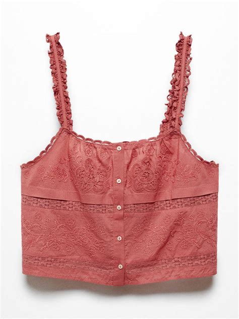 Mango Alicante Embroidered Cropped Cami Top In Rust Endource