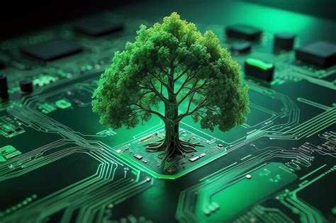Growing Tree On The Converging Point Of Computer Circuit Board Nature With Digital Convergence