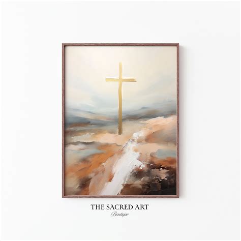 Abstract Gold Cross Print Minimalist Christian Art Digital Download