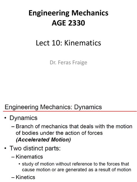 Lect 10 Kinematics Pdf