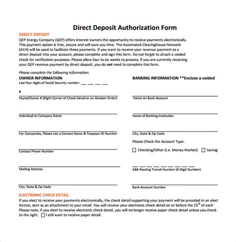 8 Direct Deposit Authorization Forms Download For Free Sample Templates