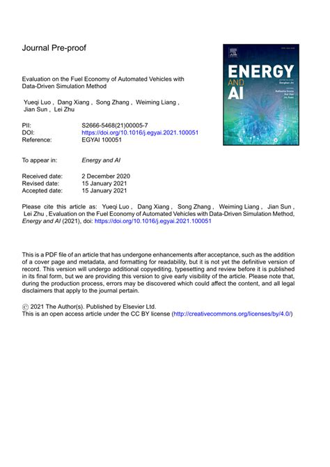 Pdf Evaluation On The Fuel Economy Of Automated Vehicles With Data