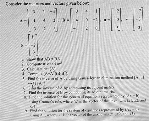 consider the matrices and vectors given below b u v b 1