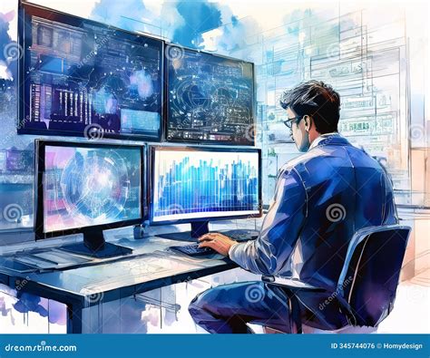 A Person In A Futuristic Control Room Monitors Multiple Screens Displaying Data Visualizations