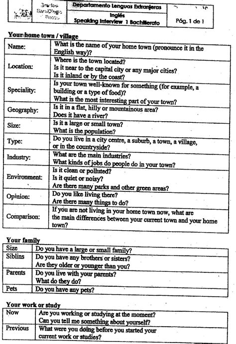 1º Bach English AmpliaciÓn Mater Purissima Personal Interview Questions