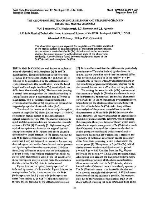Pdf The Absorption Spectra Of Single Selenium And Tellurium Chains In Dielectric Matrix