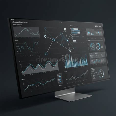 A Computer Monitor Displays A Digital Dashboard With Various Analytical Graphs And Stock
