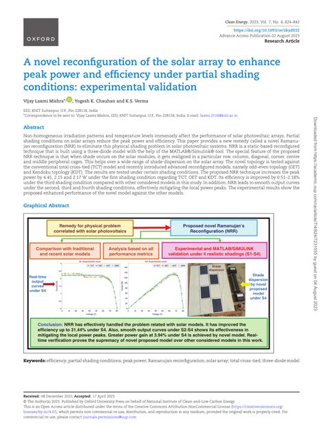 Pdf A Novel Reconfiguration Of The Solar Array To Enhance Peak Power
