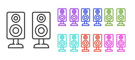 흰색 배경에 격리 된 검은 줄 스테레오 스피커 아이콘 사운드 시스템 스피커 음악 아이콘입니다 음악 기둥 스피커베이스 장비 다채로운 아이콘을 설정합니다 벡터 개념에 대한 스톡