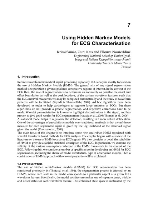 Pdf Using Hidden Markov Models For Ecg Characterisation