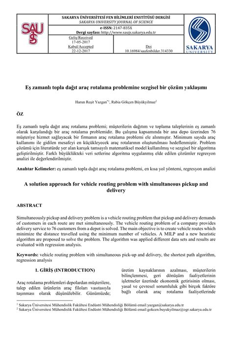pdf a solution approach for vehicle routing problem with simultaneous