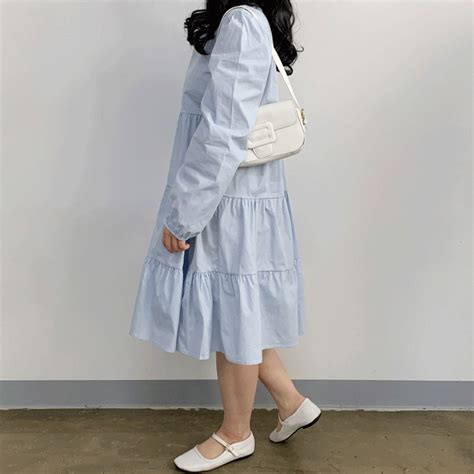 148 키작녀쇼핑몰 면 캉캉 스퀘어넥 미디 원피스