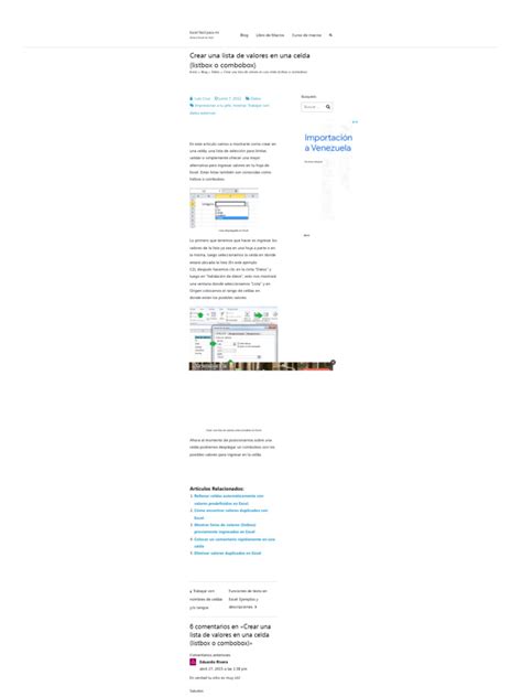 Crear Una Lista De Valores En Una Celda Listbox O Combobox Excel Fácil Para Mi Pdf