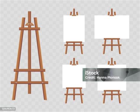 빈 캔버스가 있는 나무 갈색 이젤 수평 수직 및 정사각형 종이 포스터가 있는 이젤 빈 아트 보드 텍스트 및 디자인 광고를 위한 공간입니다 전문가용 캔버스에 대한 스톡 벡터
