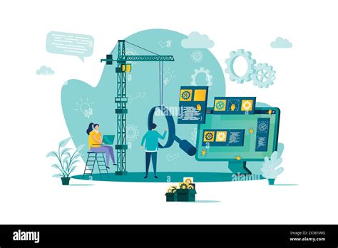 Software Testing Concept In Flat Style Engineer Debugging Web