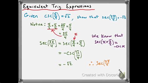 Equivalent Trig Expressions Examples Youtube