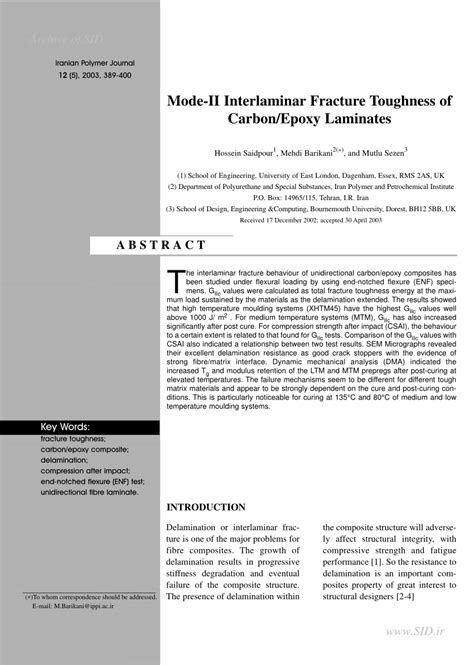 Pdf Mode Ii Interlaminar Fracture Toughness Of Carbonepoxy Laminates