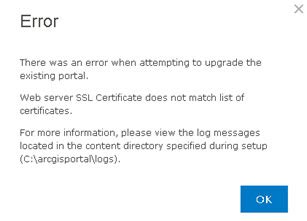 Error There Was An Error When Attempting To Upgrade The Existing Portal Web Server Ssl C
