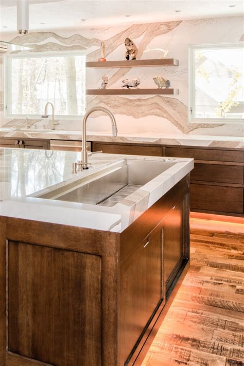 24 High End Brown Cabinets With White Countertops