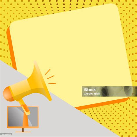 Tv 화면에서 메가폰을 들고 손 Horn Speaker가 종이 시트의 빈 점선 배경에 대한 중요한 뉴스 및 경고를 발표합니다 텍스트용 공간 공란에 대한 스톡 벡터 아트 및