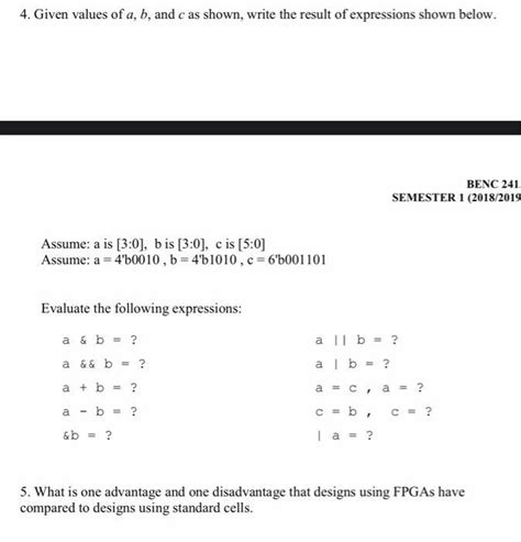 Solved 4 Given Values Of A B And C As Shown Solutioninn
