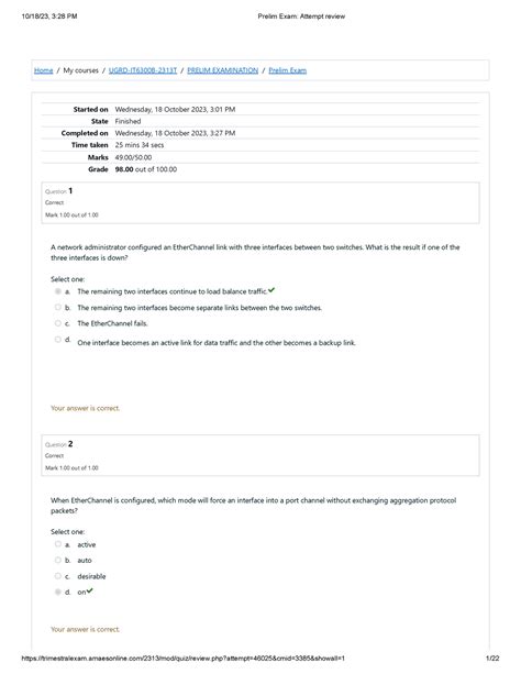 data communications and networking 3 prelim exam 2nd attempt review