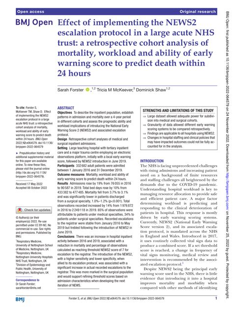 Pdf Effect Of Implementing The News2 Escalation Protocol In A Large Acute Nhs Trust A Pdf Effect Of Implementing The News2 Escalation Protocol In A Large Acute Nhs Trust A