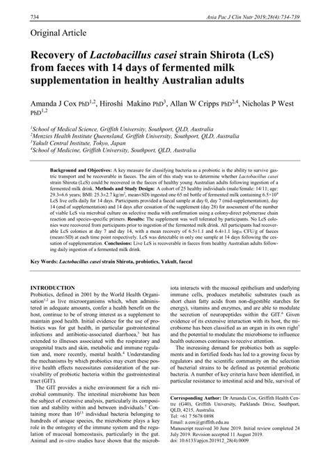 Pdf Recovery Of Lactobacillus Casei Strain Shirota Lcs From Faeces