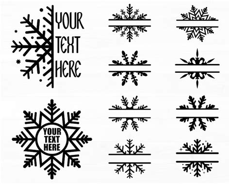 Snowflake Monogram Svg Bundle Split Snowflakes Monogram Frame Christmas Name Frame Svg Snowflake