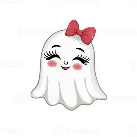 Ghost With Long Eyelashes And A Serene Smile Wears A Red Bow On Its