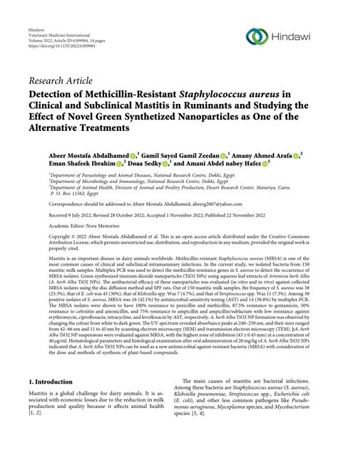 Pdf Detection Of Methicillin Resistant Staphylococcus Aureus In Clinical And Subclinical