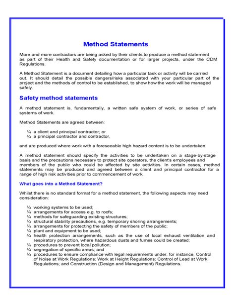 Method Of Work Statement Template