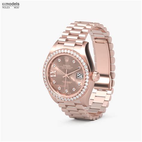 Rolex Lady Datejust Everose Gold And Diamonds 3d Model Download
