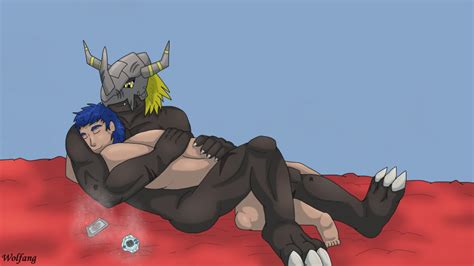 Rule 34 After Sex Blackwargreymon Digimon Digimon Species Digiphilia Embrace Gay Human