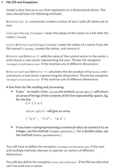 Solved File Io And Exceptions Create A Java Class Myvector