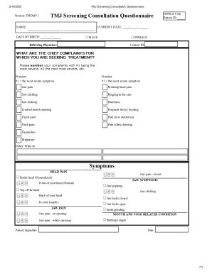 Fillable Online TMJ Screening Consultation Questionnaire Symptoms Fax Email Print PdfFiller