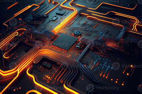 Illustration Of Macro Shot Of Circuit Cyberspace Board With Computer Motherboard Component