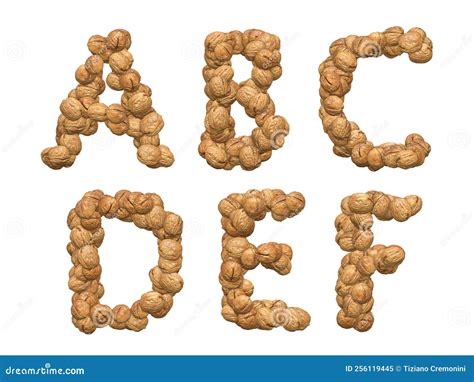 Set Of Font Made Of Walnut 3d Rendering Typography And Graphic Design Letters Abcdef Stock
