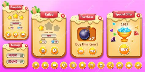 premium vector casual game ui kit complete with popups menus and game
