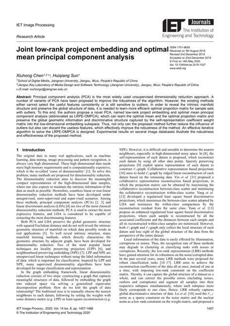 Pdf Joint Low Rank Project Embedding And Optimal Mean Principal Component Analysis