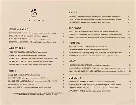 Online Menu Of Gemma Restaurant Dallas Texas 75206 Zmenu