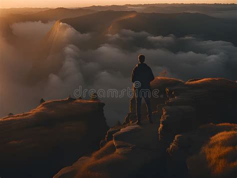 Silhouette Of A Man On A Cliff Stock Illustration Illustration Of Hiking Beautiful